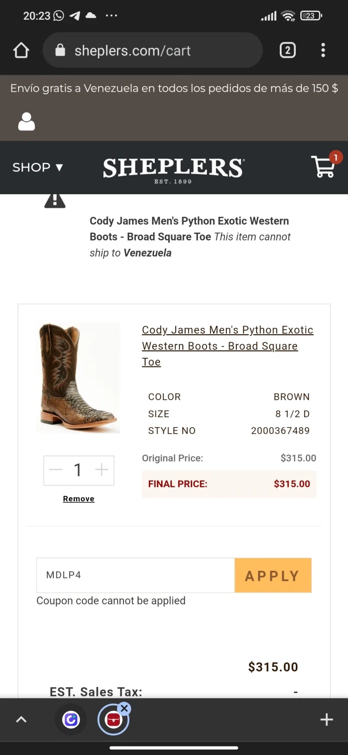 where to use Sheplers promo code box